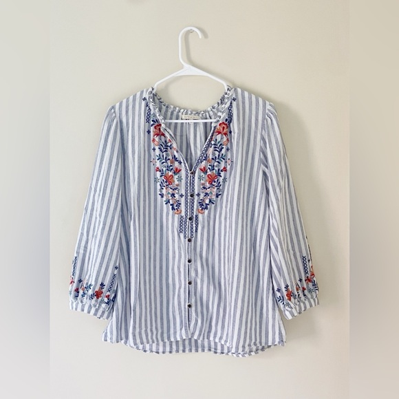 Tops | Kate Sam Top Embroidered Floral Buttons Striped Boho Cottagecore ...
